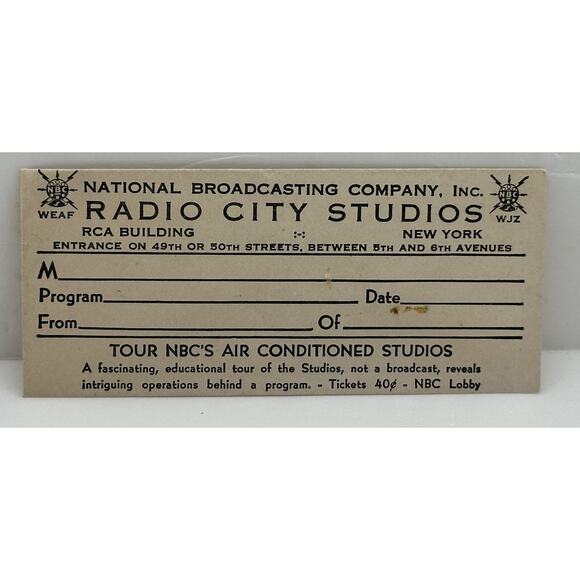 Media | Nbc Radio City Studios Tour Ticket Envelope Rca Building Ny ...